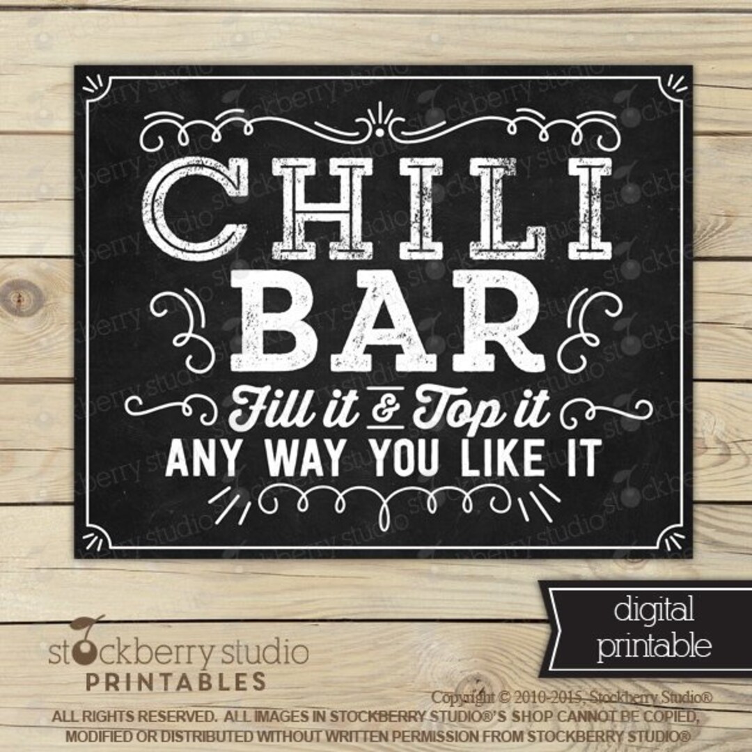 Chili Bar Sign - Chili Sign - Chili Bar Printable - Instant Download ...