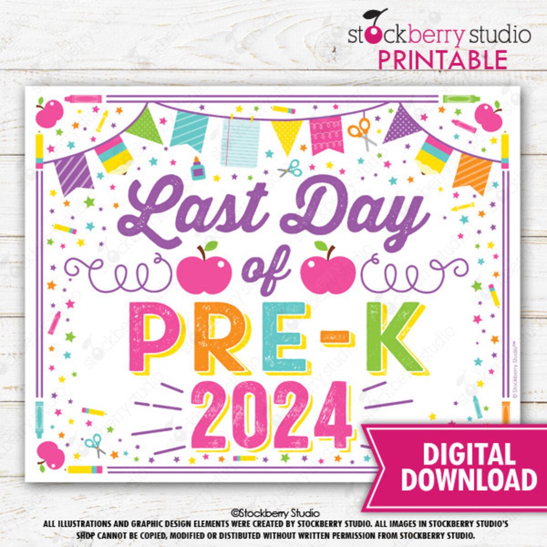 Girl Last Day of Pre-k Sign Last Day of School Sign Printable Last Day ...