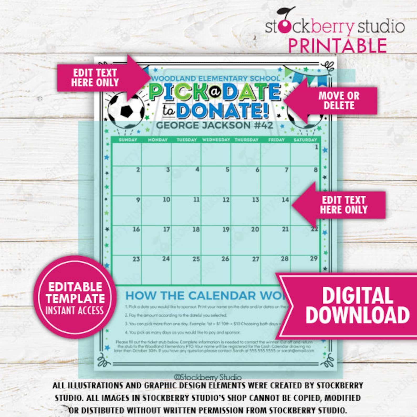Soccer Pick a Date to Donate Calendar Flyer Printable Soccer Fundraiser ...