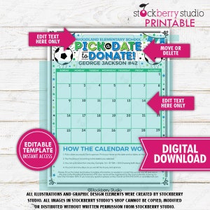 Soccer Pick a Date to Donate Calendar Flyer Printable Soccer Fundraiser ...