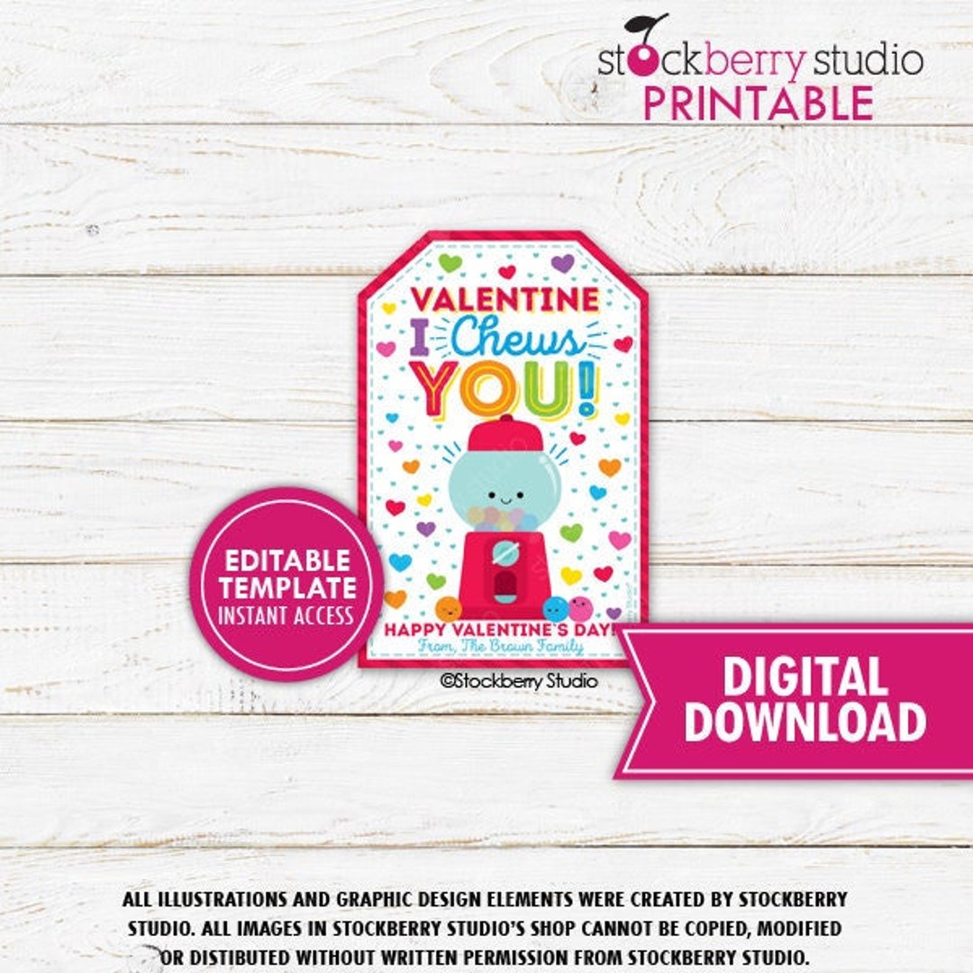 Valentine's Day Bubble Gum Gift Tags Printable I Chews You Tags ...