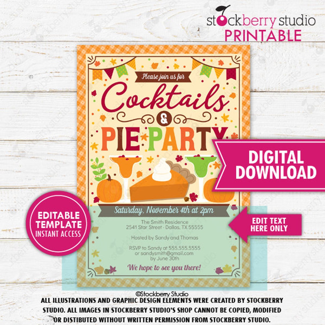 Cocktails and Pie Party Invitation Thanksgiving Fall Pumpkin - Etsy