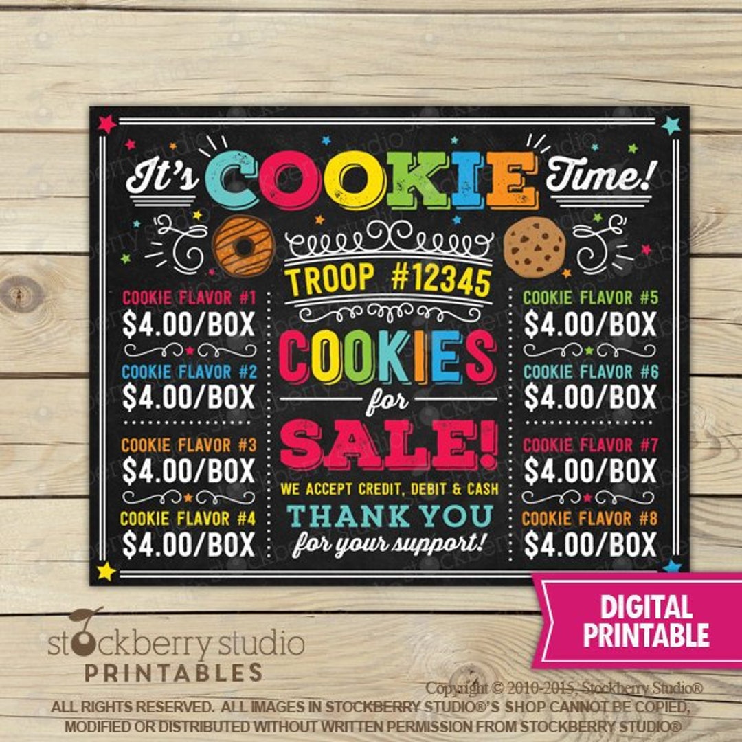 Cookie Booth Sign Printable Bake Sale Sign Scout Cookie Banner School ...