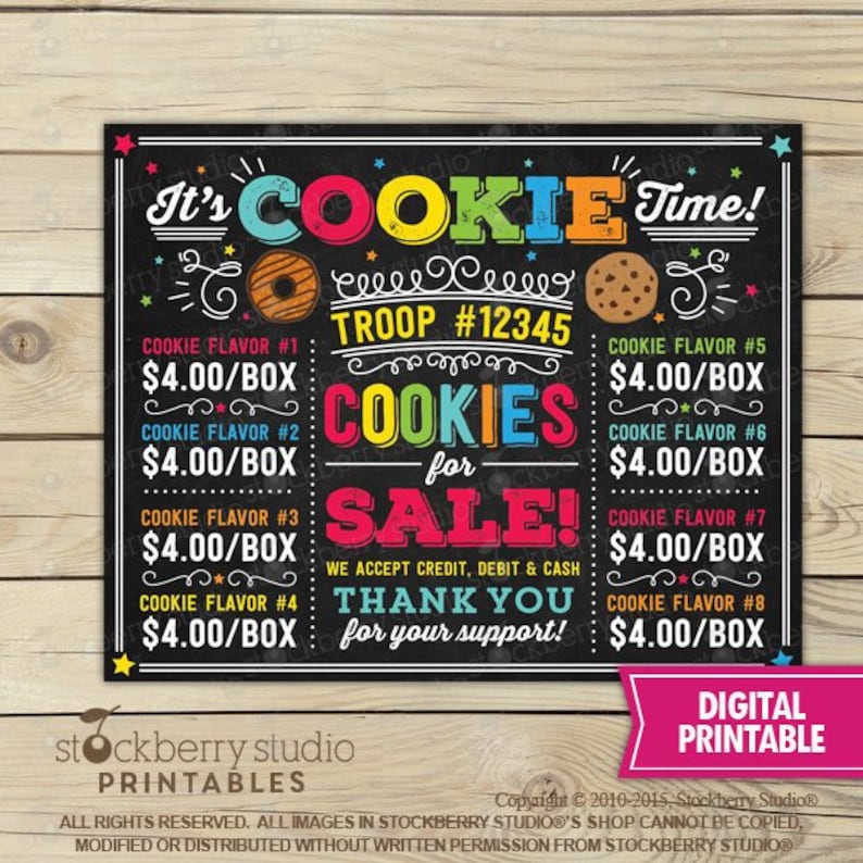 Cookie Booth Sign Printable Bake Sale Sign Scout Cookie Banner School ...
