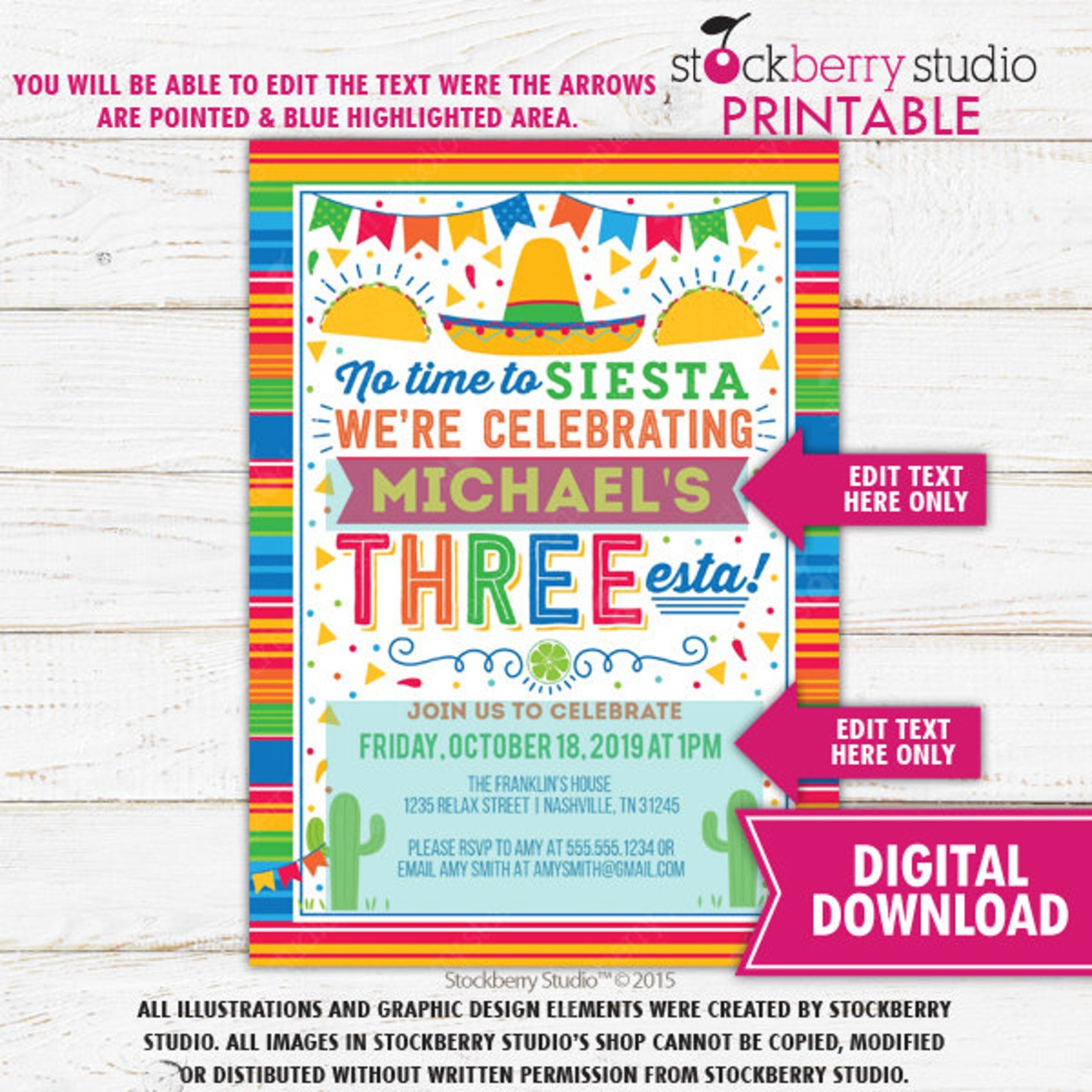 Three Esta Invitation 3rd Birthday Fiesta Three-esta - Etsy