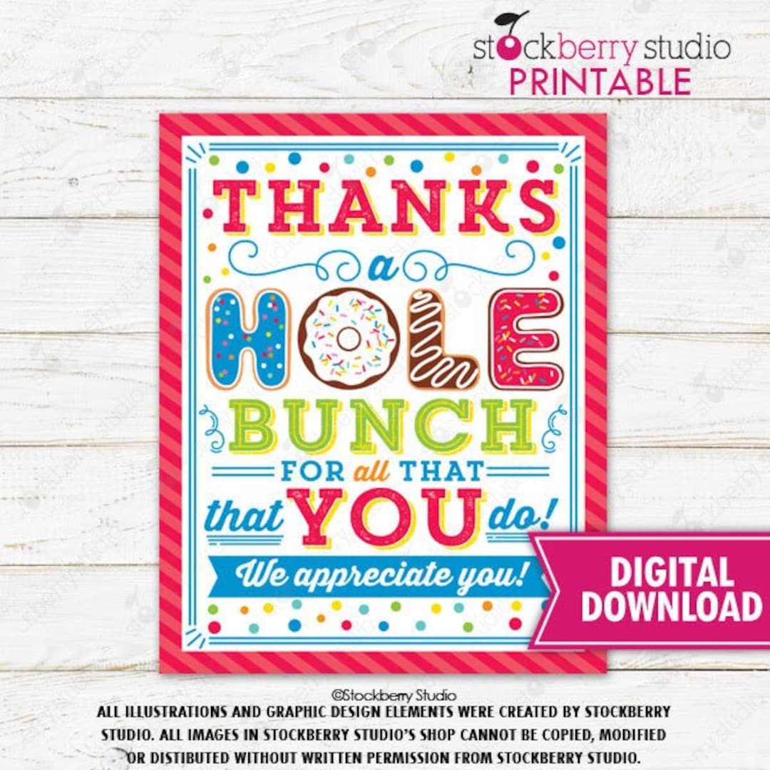 Donut Appreciation Sign Thank You a Hole Bunch Breakfast Brunch ...