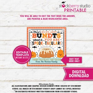 Halloween Bundt Cake Gift Tag Printable Staff Teacher Appreciation No ...