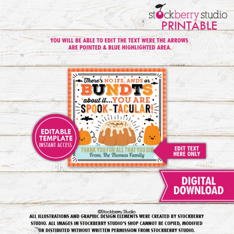 Halloween Bundt Cake Gift Tag Printable Staff Teacher Appreciation No ...