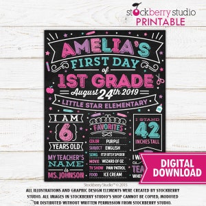 Girl First Day of School Sign Back to School Sign Digital Download ...