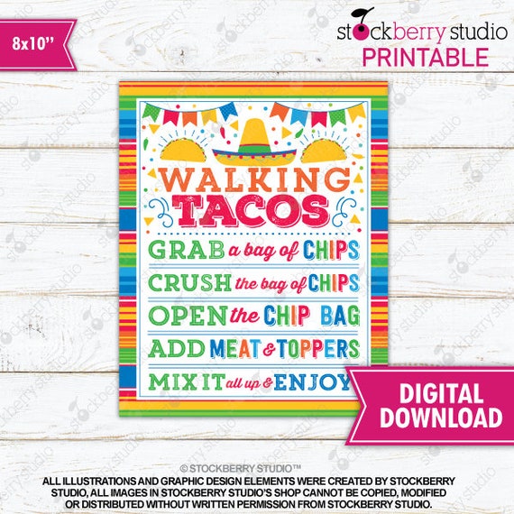 Walking Tacos Sign Printable - Taco Bar Sign - Make Your Own Taco ...