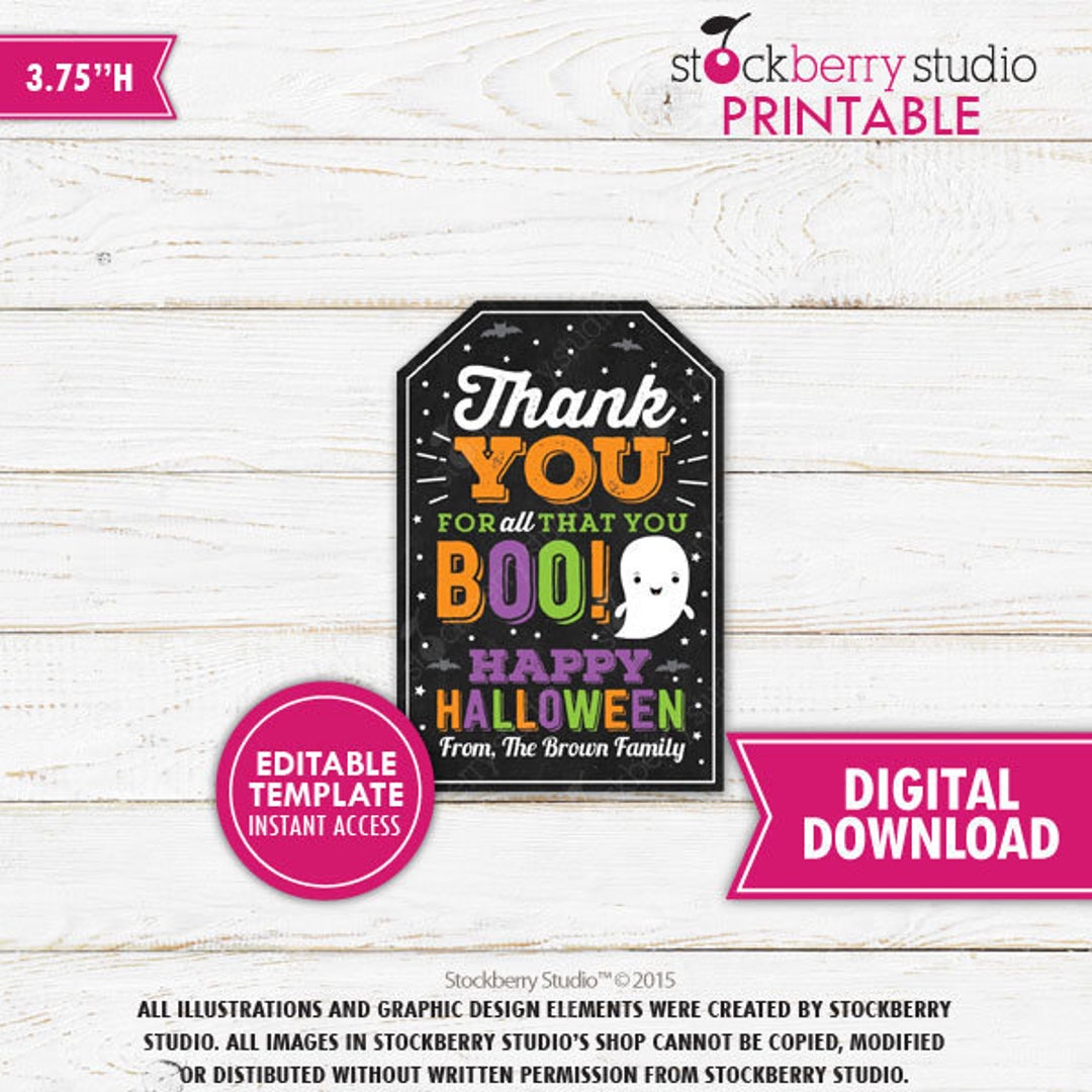 Halloween Gift Tag Thank You for All You Do Boo Kids Halloween ...
