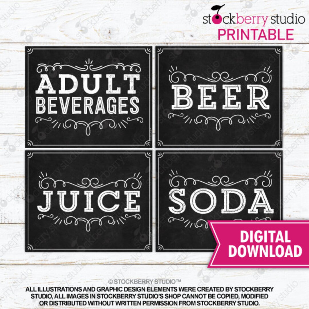 Juice Bar Sign Juice Sign Printable Instant Download Drink Station Sign ...