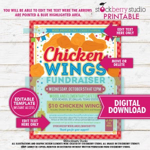 Chicken Wings Fundraiser Flyer Printable Wings Invite Template Benefit ...