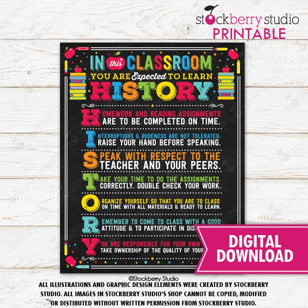 History Classroom Poster Decor Printable High School Classroom Rules ...