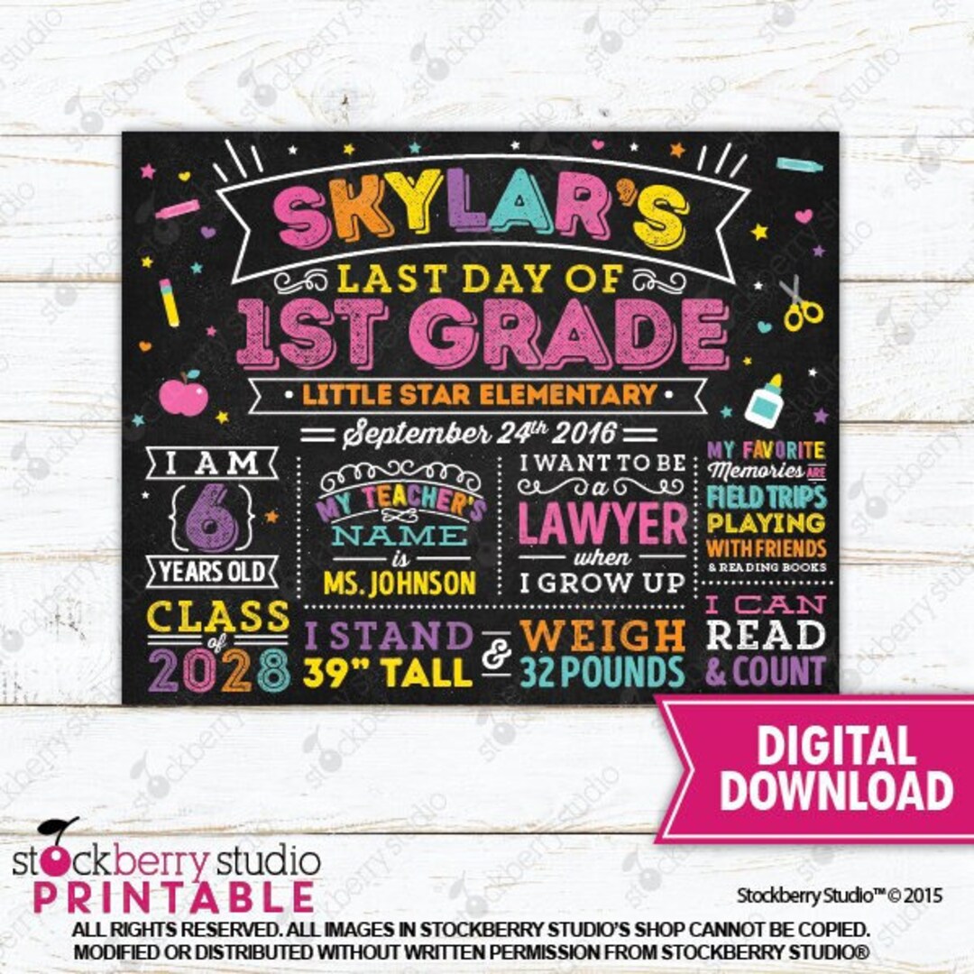 Last Day of School Sign Girl Printable School Photo Props Boy Last Day ...