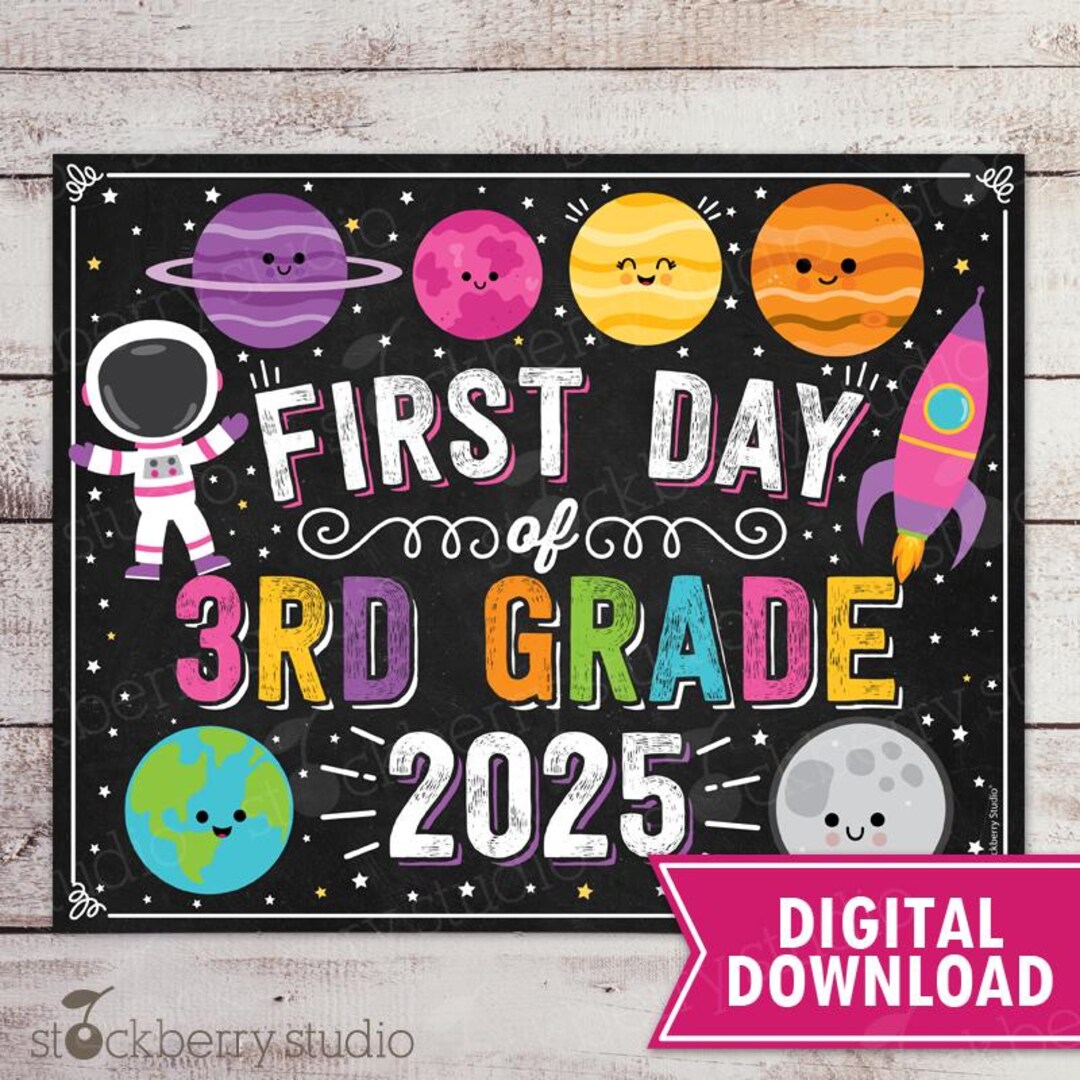 Space First Day of 3rd Grade Sign Girl Rocket First Day of Third Grade ...