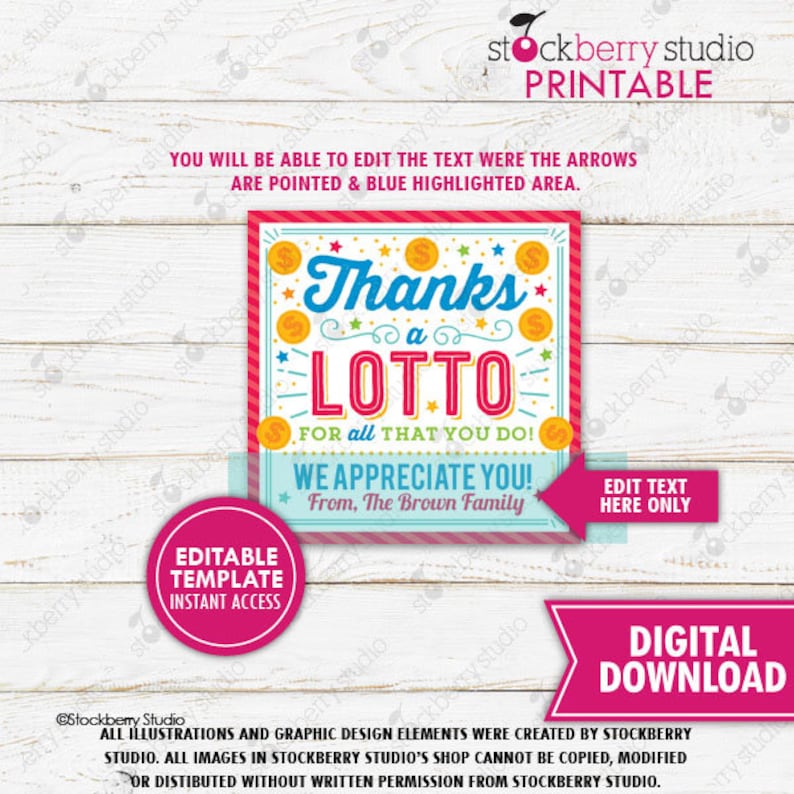 Lotto Tag Lottery Gift Tag Thanks A Lotto for All That You Do - Etsy