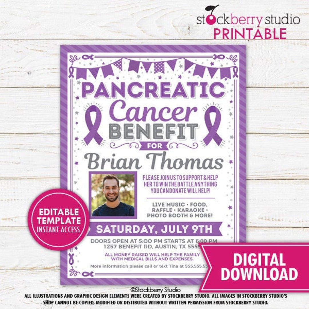 Pancreatic Cancer Benefit Fundraiser Flyer Printable Purple Pancreas