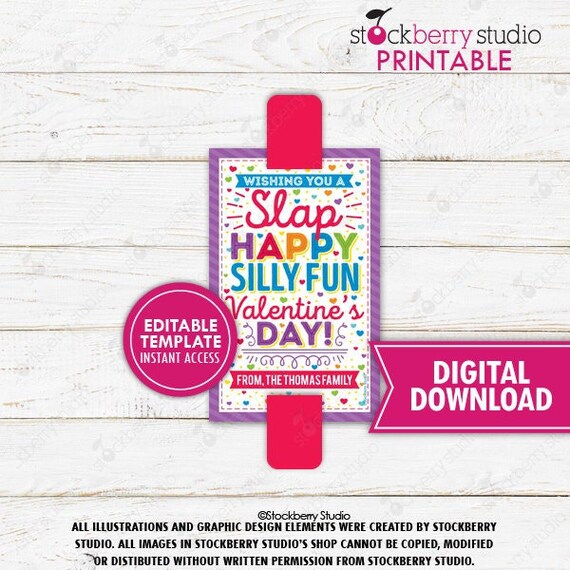Valentine's Day Slap Bracelet Card Printable Happy Silly Fun Tag ...