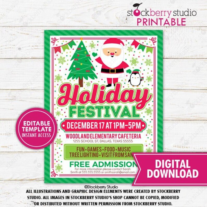 Holiday Festival Flyer Printable Christmas Fundraiser - Etsy