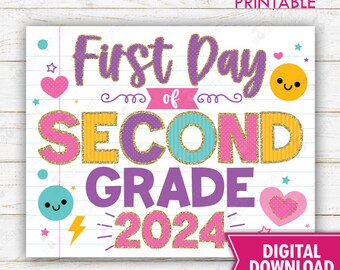 First Day of 2nd Grade Sign, Printable First Day of School Sign Girl ...