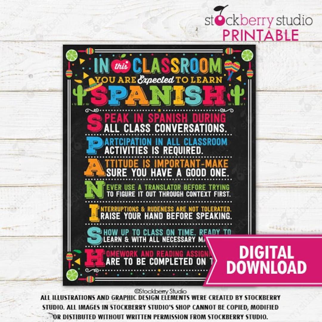 Spanish Teacher Classroom Rules Poster Printable Spanish Class - Etsy