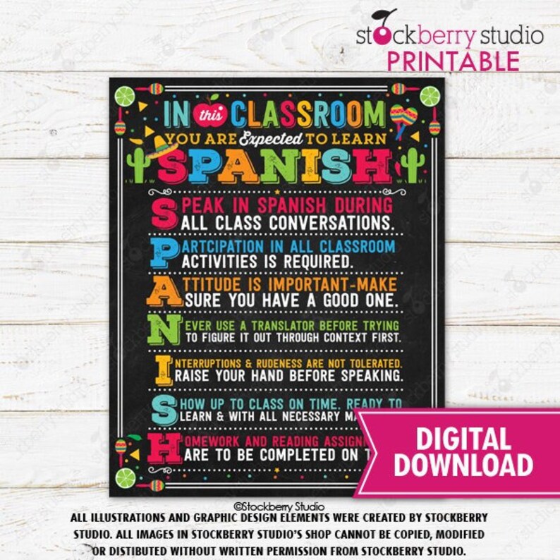 Spanish Teacher Classroom Rules Poster Printable Spanish Class Decor ...