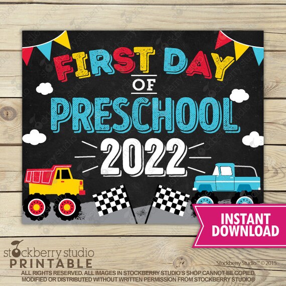 Monster Truck First Day of Preschool Sign Instant Download - First Day ...
