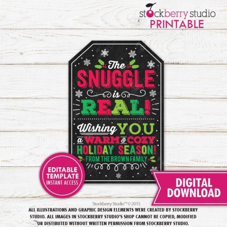 The Snuggle is Real Christmas Gift Tags Printable Secret Santa Holiday ...