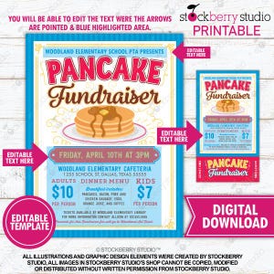 Pancake Breakfast Fundraiser Flyer Ticket PTA PTO School Fundraiser ...
