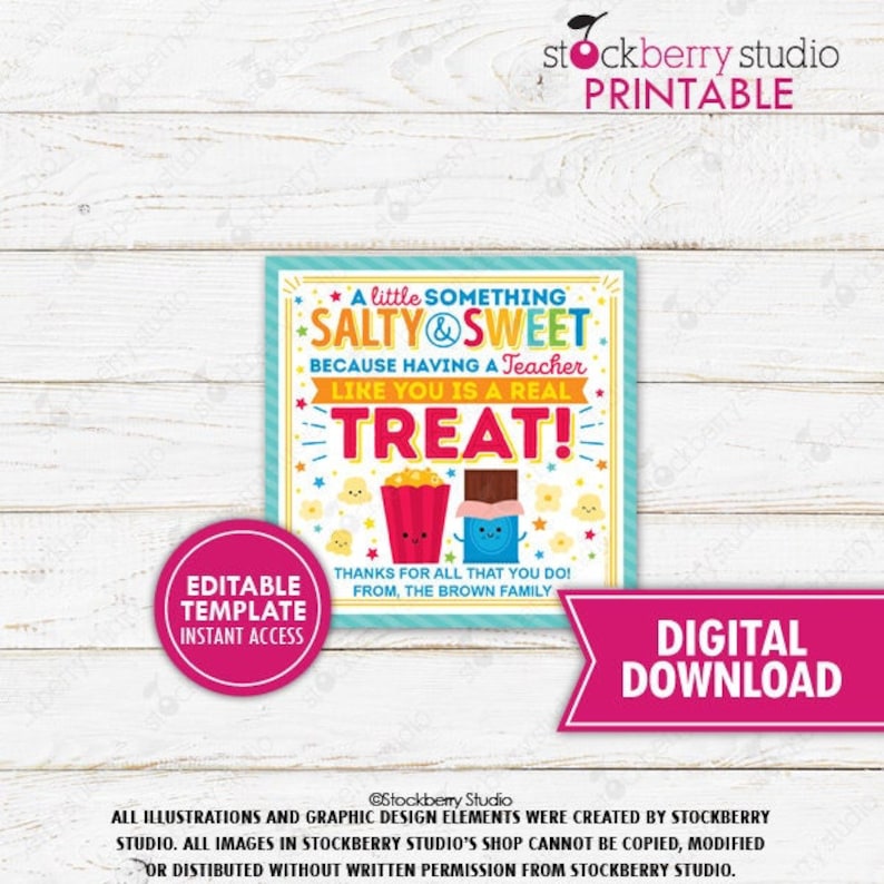 Popcorn Chocolate Gift Tag Salty Sweet Treat Thank You Staff - Etsy