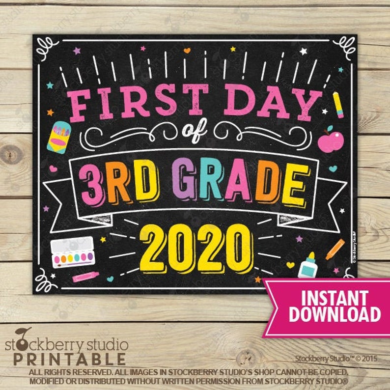 Girl First Day of 3rd Grade Sign Girl Back to School 1st Day | Etsy