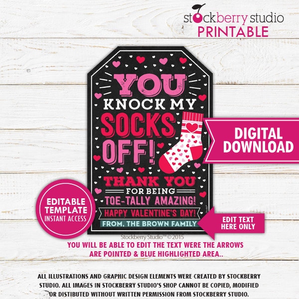 Valentine Socks Gift Tag You Knock My Socks off Teacher | Etsy