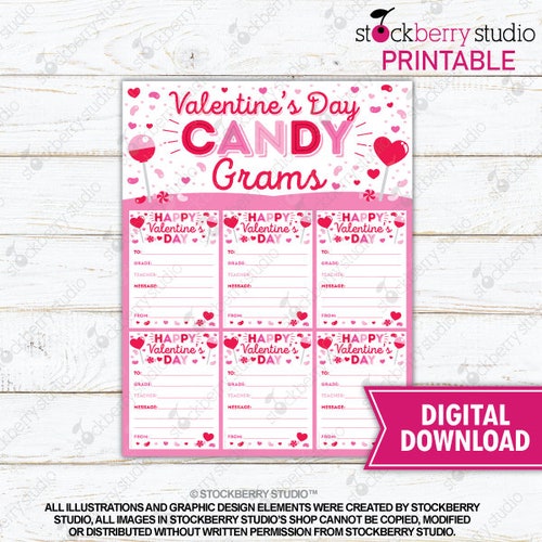 Printable Valentine's Day Candy Gram Post Card - Etsy