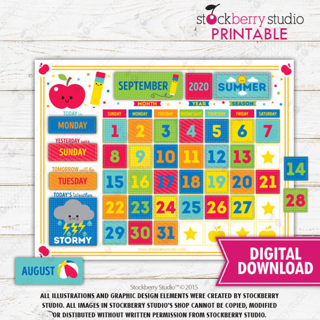 Kids Learning Calendar Weather Chart Circle Time Seasons Preschool ...