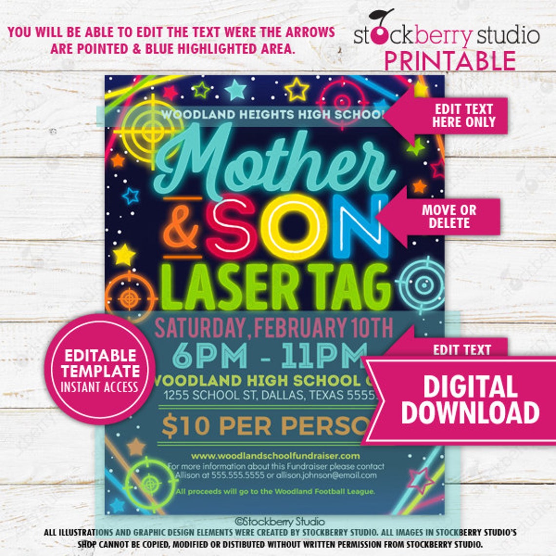 Mother Son Laser Tag Flyer Invitation Glow Dance Family Activity Event ...