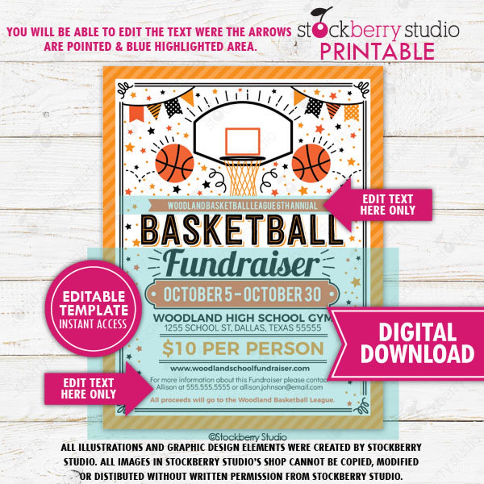 Basketball Fundraiser Flyer Printable Tournament School PTO - Etsy ...