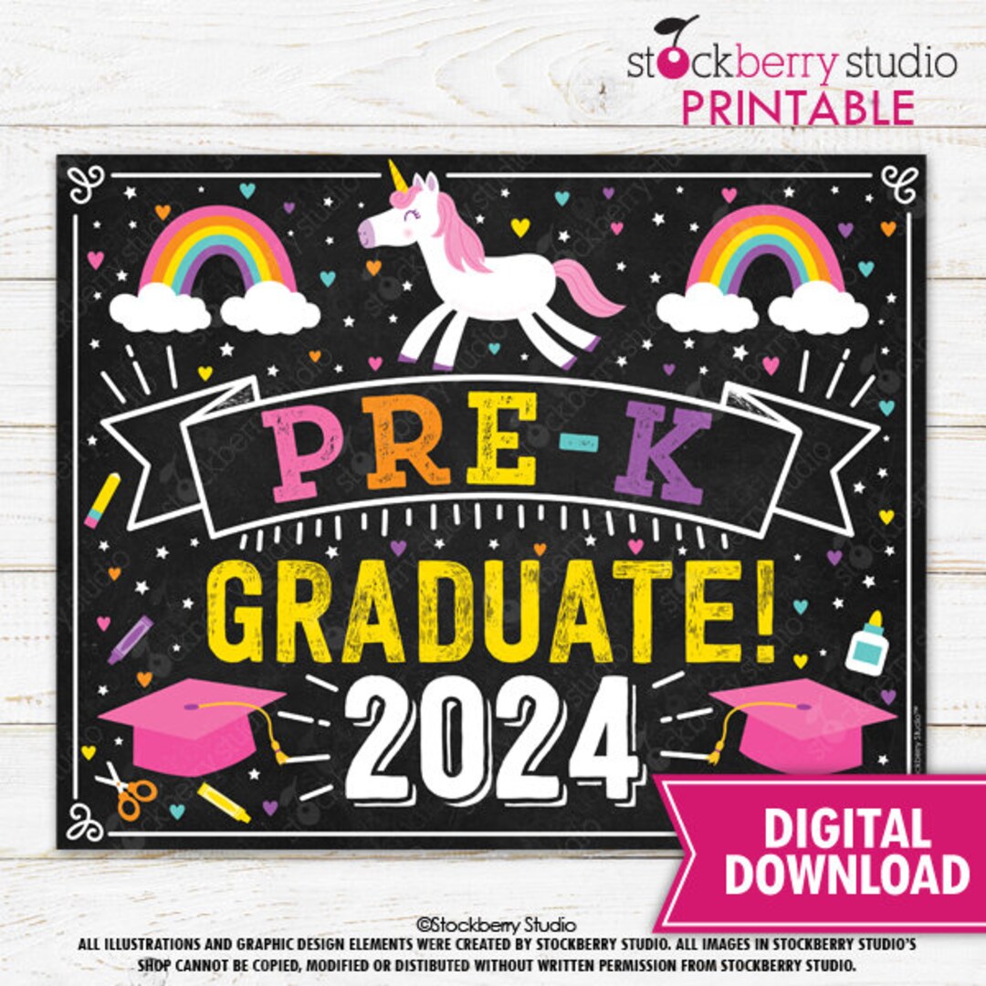 Unicorn Prek Graduation Sign Printable Last Day of Pre-k Sign Last Day ...