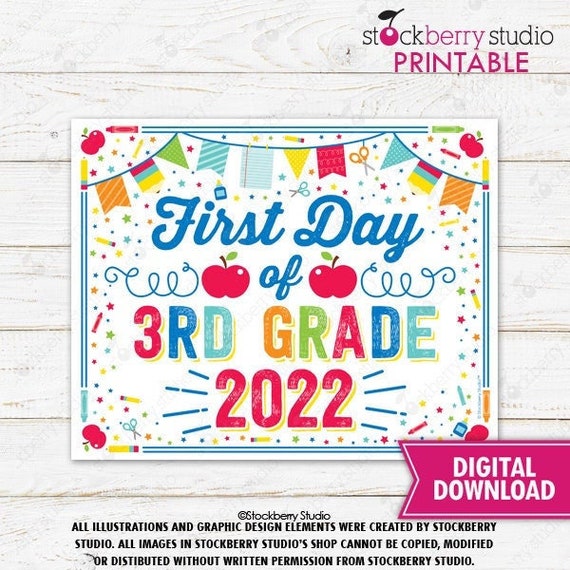 First Day of 3rd Grade Sign Printable Back to School Poster - Etsy