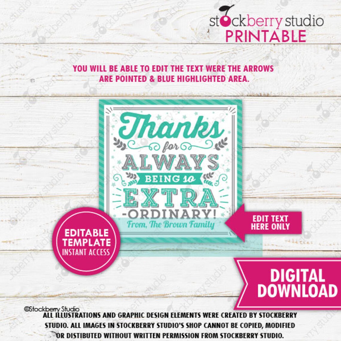 Extra Ordinary Thank You Gift Tag Printable Extraordinary | Etsy