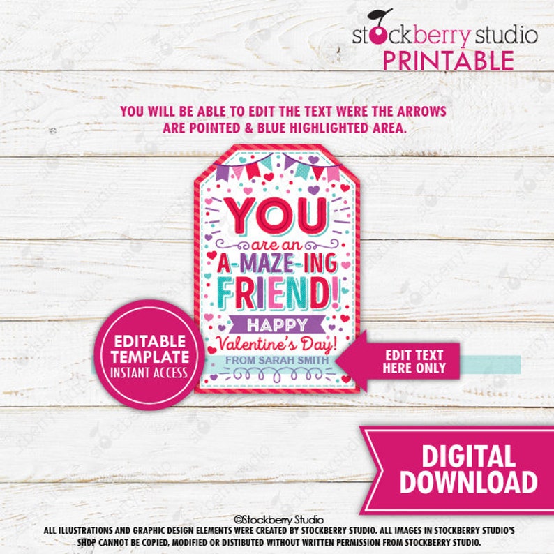 Valentine Maze Gift Tag Printable You Are an A-maze-ing Friend - Etsy