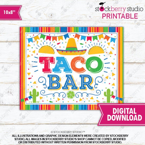 Taco Bar Sign Printable Fiesta Sign Taco Twosday Fiesta 1st Birthday ...