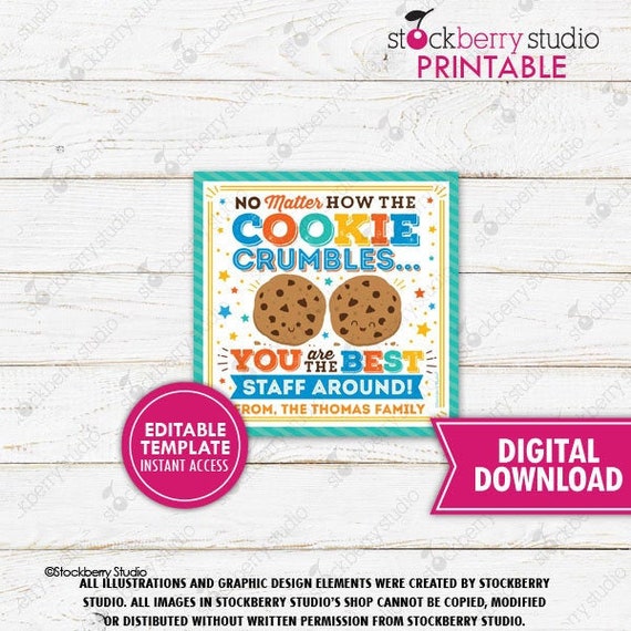 Cookie Thank You Gift Tag Printable Cookie Gift Tag Cookie Crumble ...
