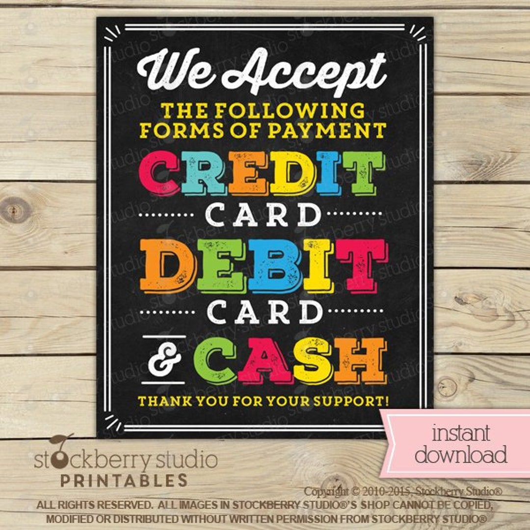 We Accept Credit Card Sign Cookie Booth Sign Printable Bake Sale Sign ...