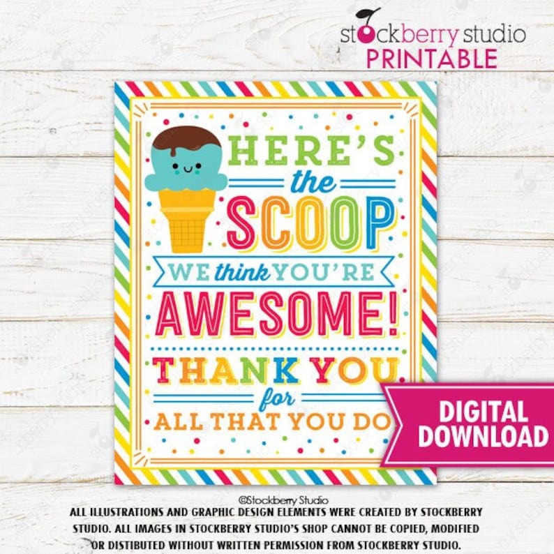 Ice Cream Sign Printable Staff Employee Teacher Appreciation - Etsy
