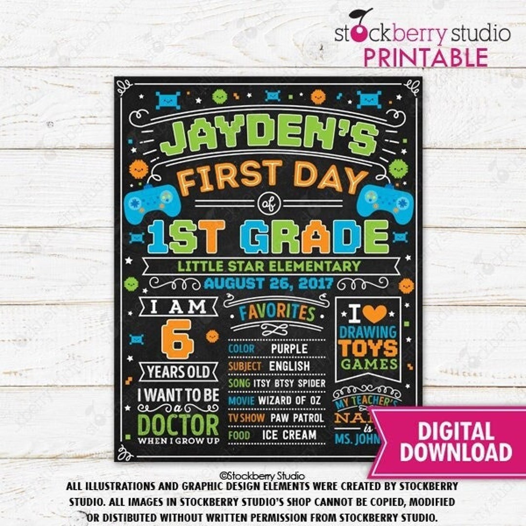 Video Game First Day of School Sign Boy Back to School Sign Printable ...