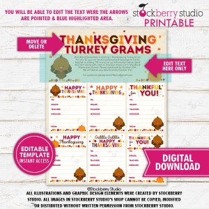 Thanksgiving Turkey Candy Gram Flyer Thanksgiving Gram Form Printable ...