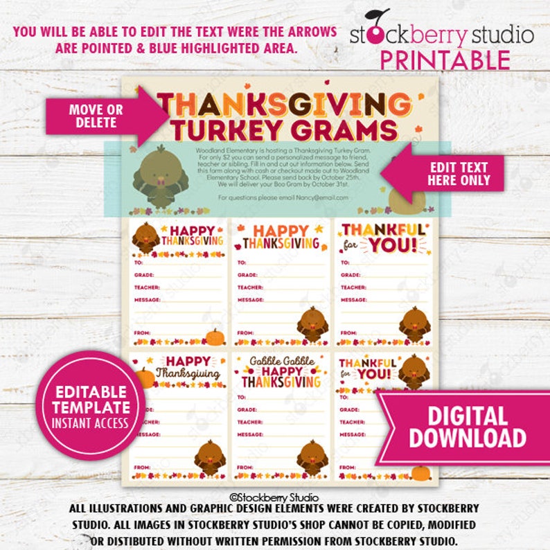 Thanksgiving Turkey Candy Gram Flyer Thanksgiving Gram Form Printable ...