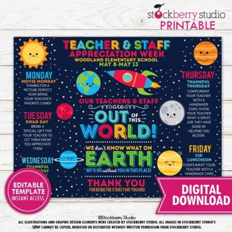Teacher Appreciation Week Itinerary Printable Schedule Events Poster ...