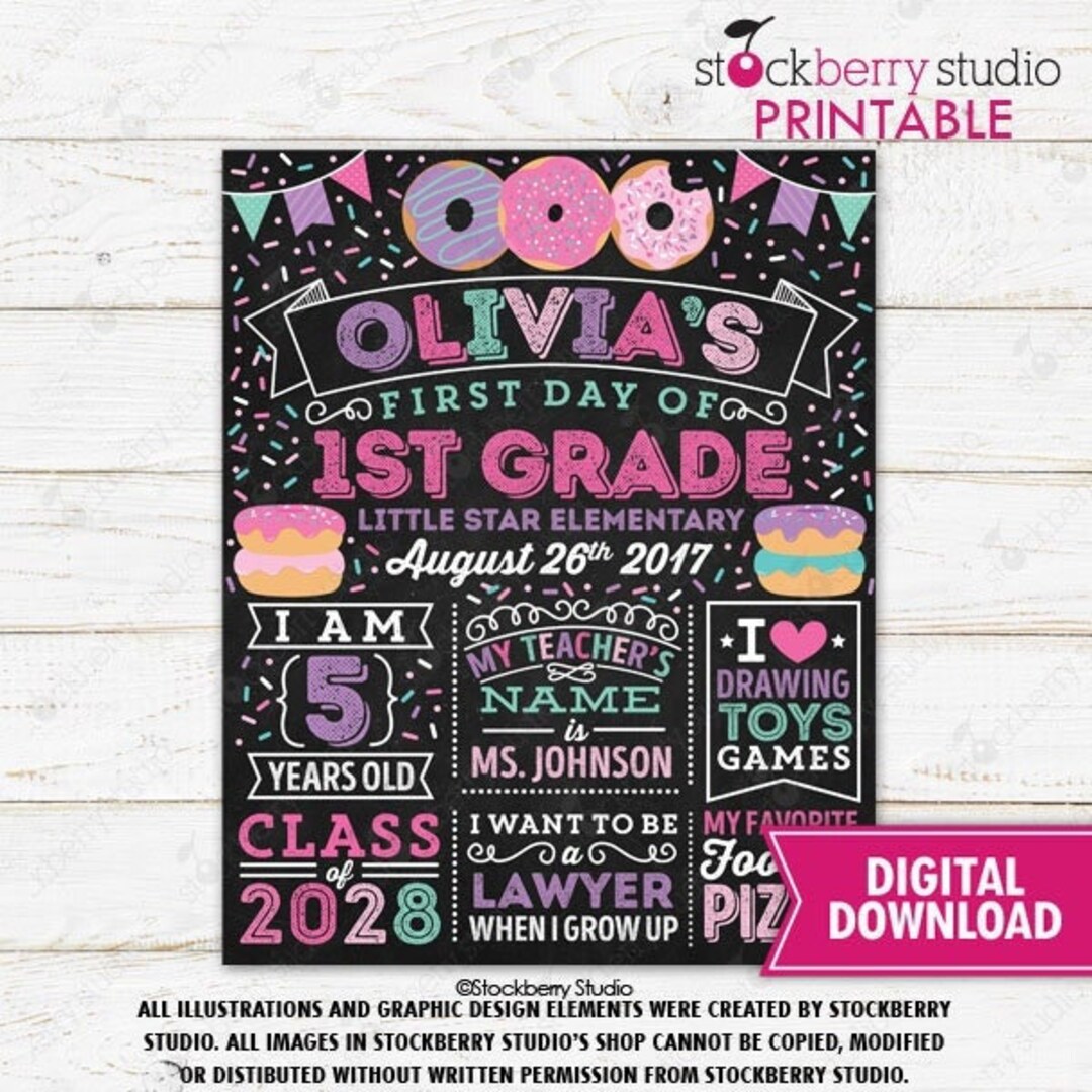 Donuts First Day of School Sign Printable 1st Day of School Poster ...